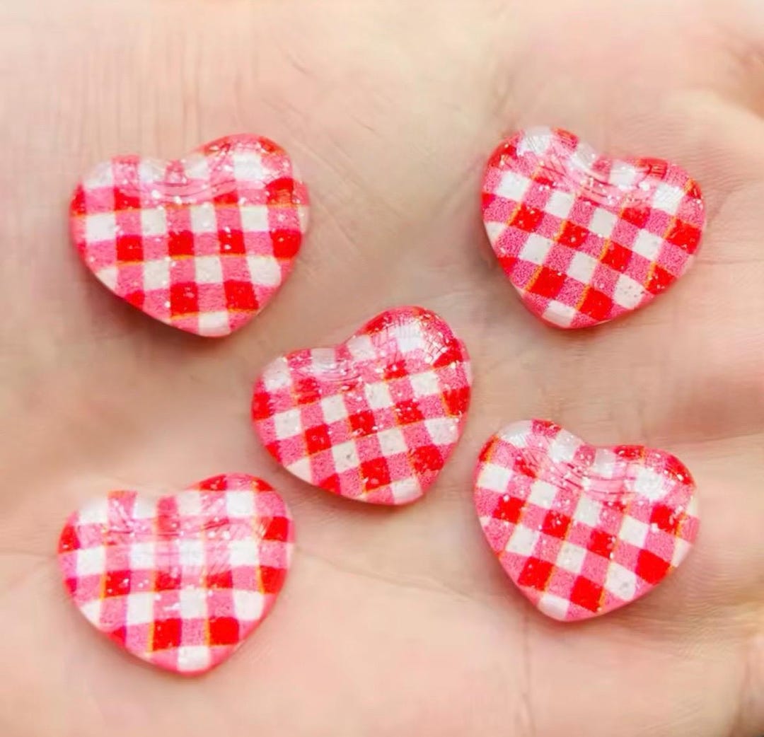 Red Heart Cabochons, 2cm Hearts, Flat Back Resin Heart Cabochons ...