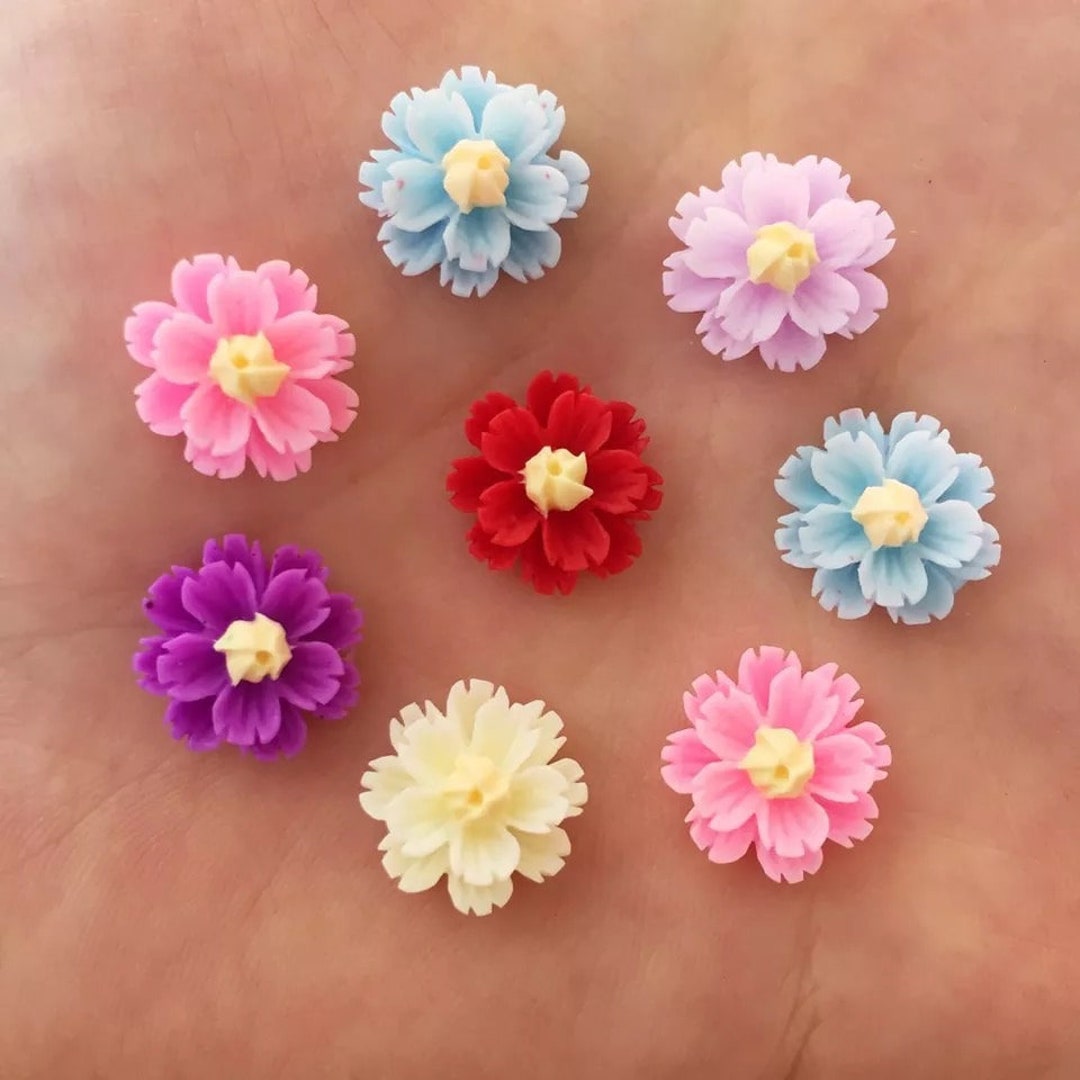 Flower Cabochons, 13mm Resin Mixed Colour Flowers, Flat Back Flower ...