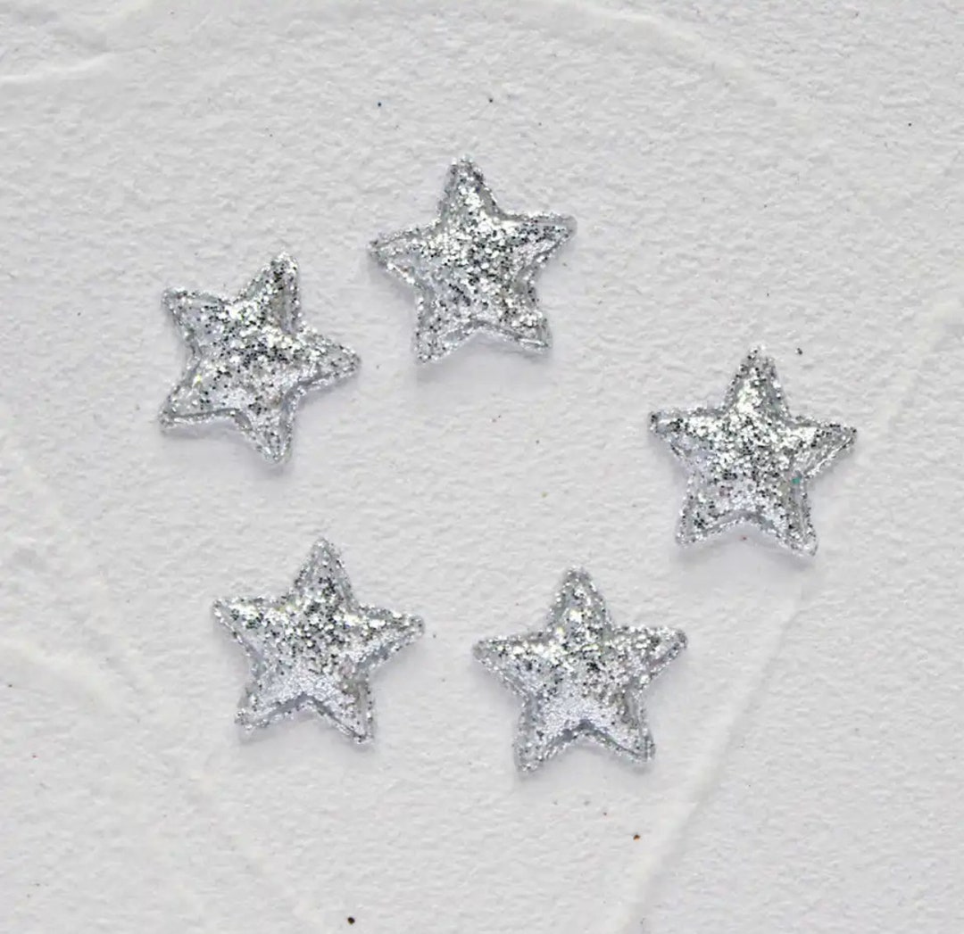 Star Fabric Silver Glitter Appliqués, Padded Fabric 18mm Stars, Fabric ...