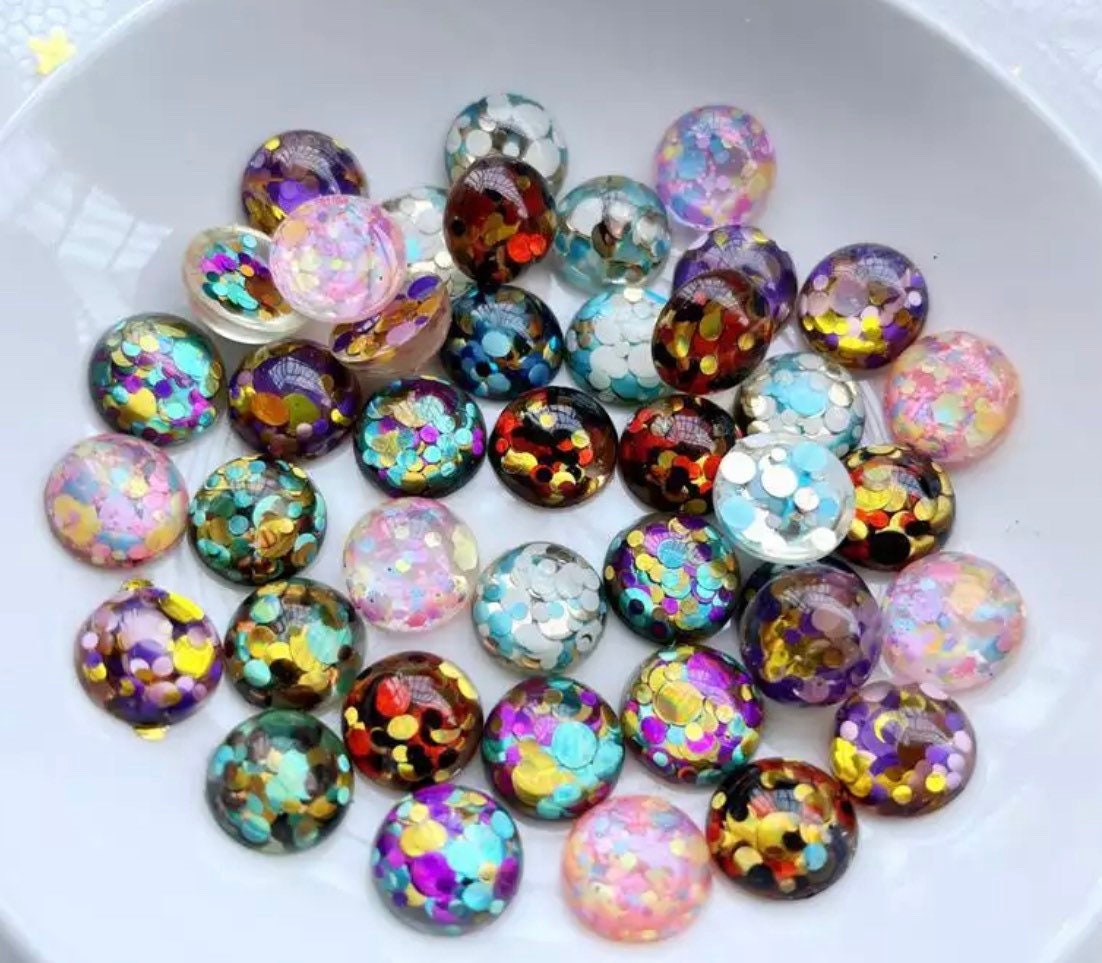 Round Glitter Filled Cabochons, 12mm Resin Flat Back Embellishments ...