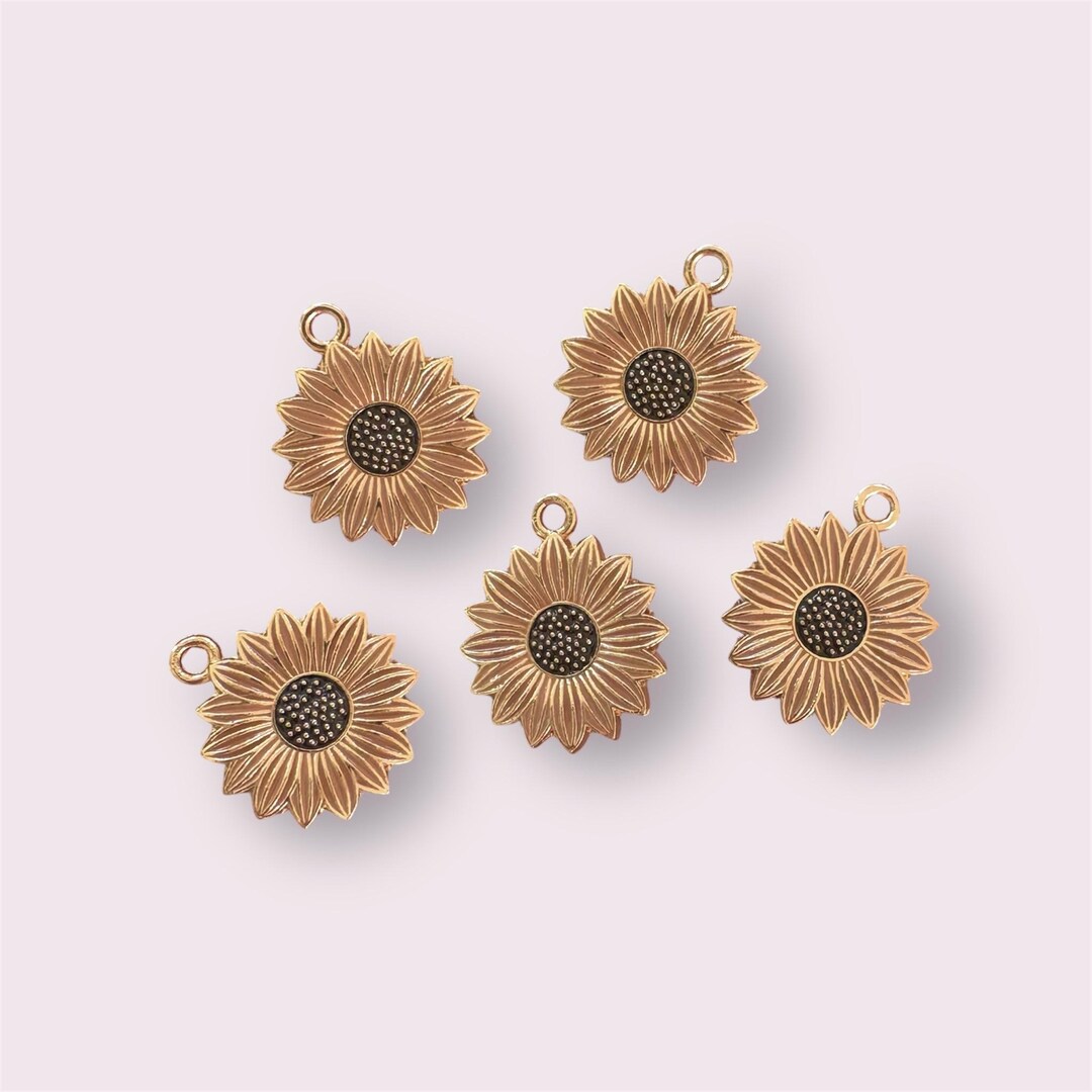 Sunflower Charms, Yellow 21mm Flower Charms, Enamel Sunflower Pendant ...