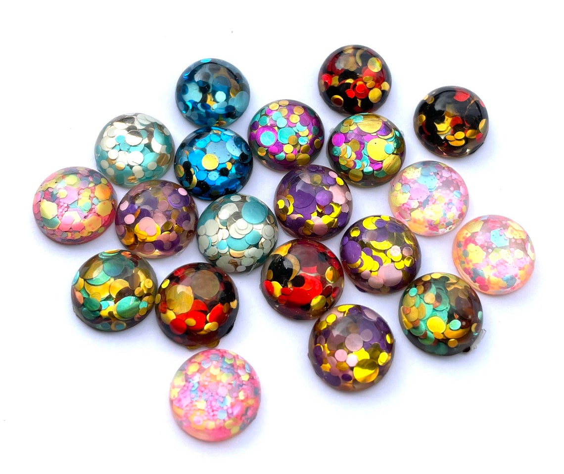 Round Glitter Filled Cabochons, 12mm Resin Flat Back Embellishments ...