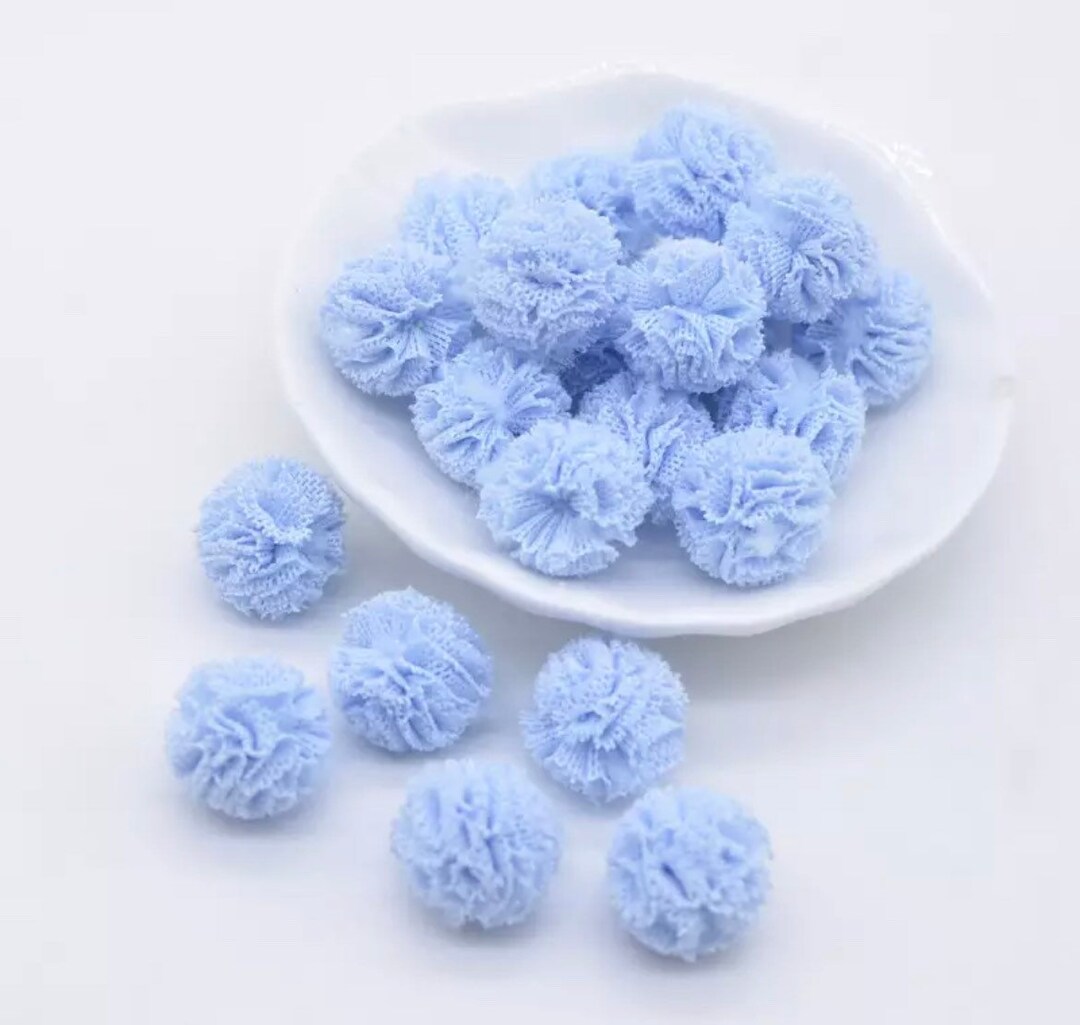 Fabric Mesh Balls, 15mm Tulle Balls, Lacey Blue Pom Pom, Hair Bow ...
