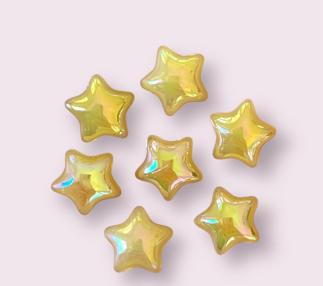 Yellow Star Pearl Effect Cabochons, 10mm Flat Back Resin Cabochon, Star ...