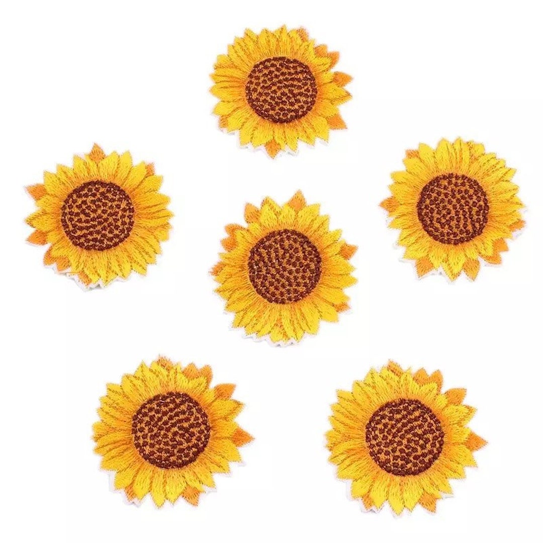 Sunflower Embroidered Patch, Iron on Yellow Flower Patch, 43mm Floral ...