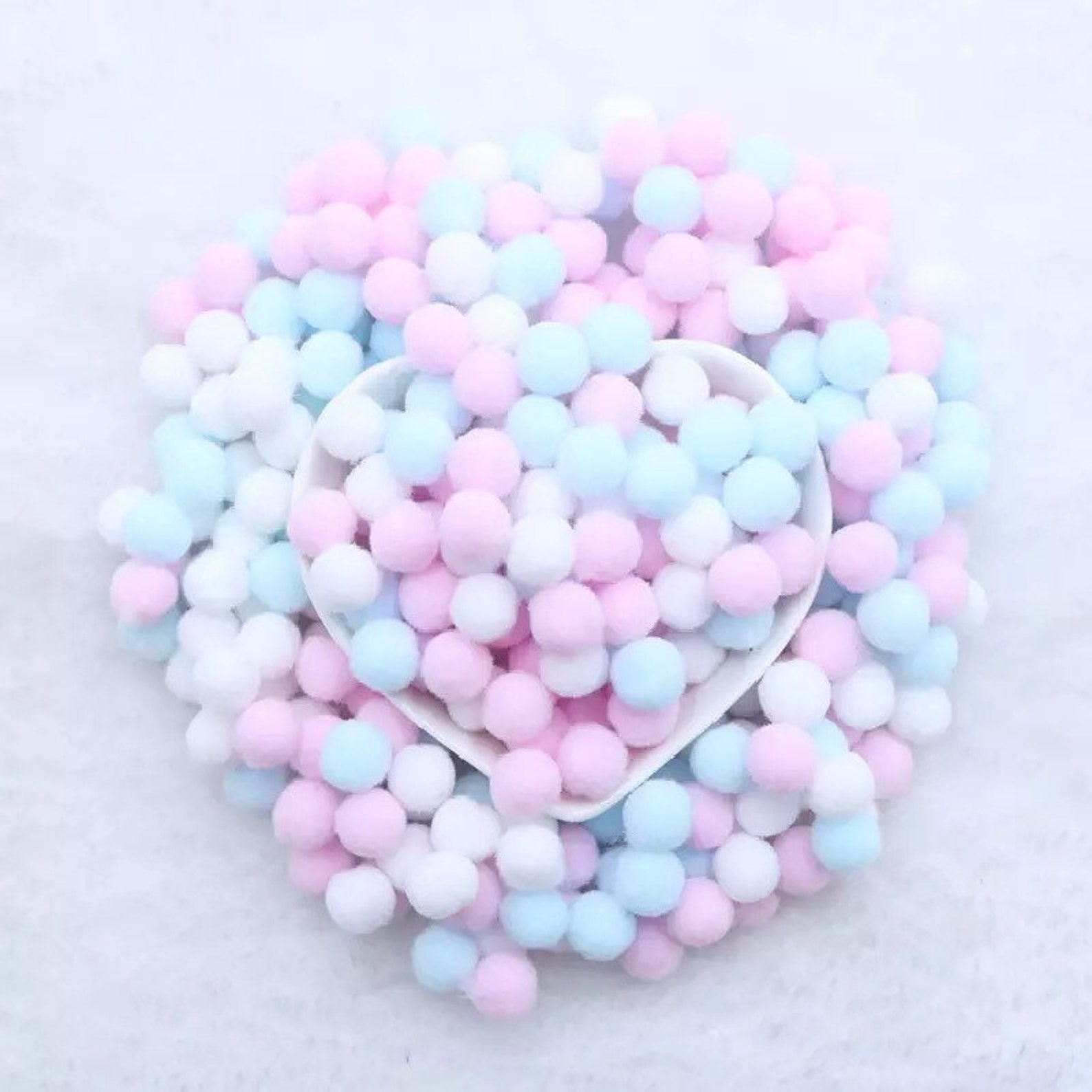Pom Poms, Pink and Blue Mix Mini Pom Poms, 10mm Craft Embellishments ...