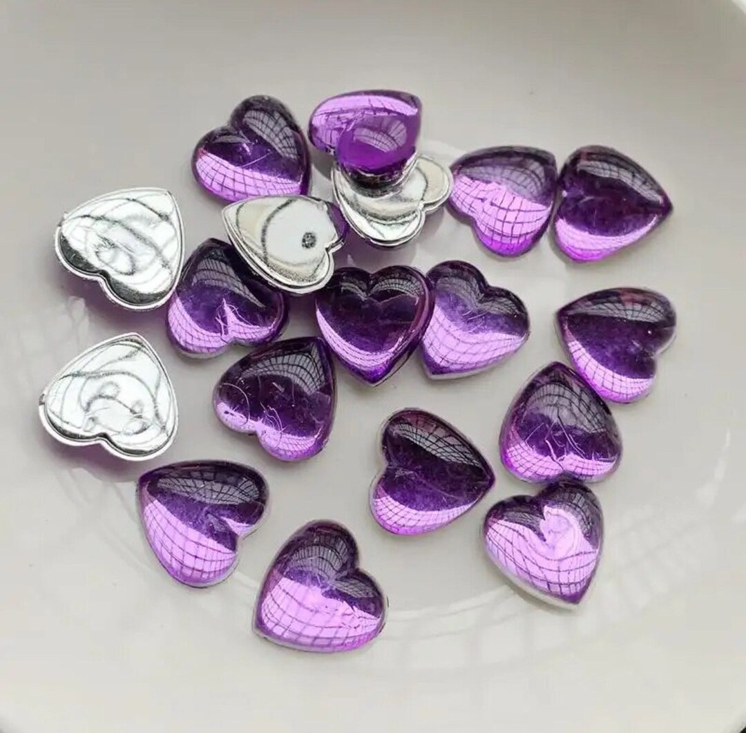 Purple Glossy Heart Embellishments, 8mm Hearts, Flat Back Acrylic Heart ...