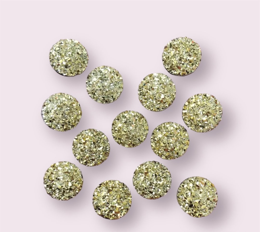 Round Resin Gold Cabochons, 12mm Flat Back Rhinestone Embellishments ...