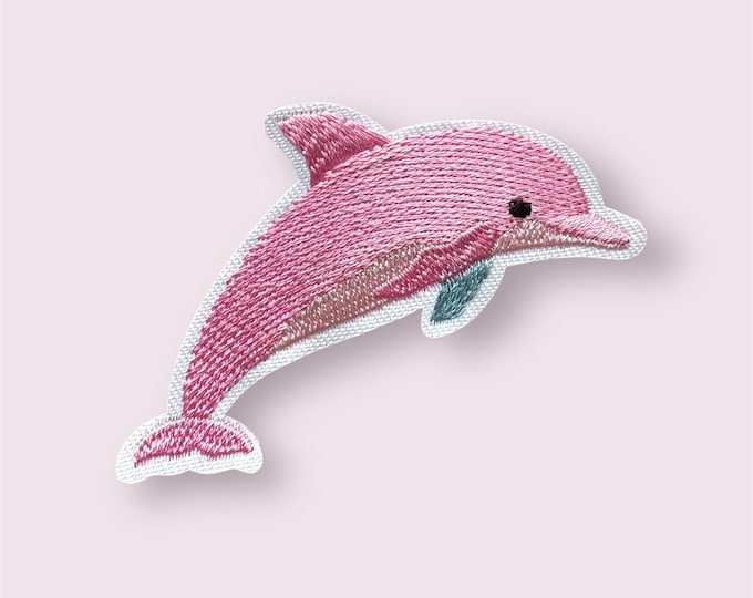 Dolphin Patch, Iron on Patches, Pink Embroidered Dolphin Appliqué, Sea ...