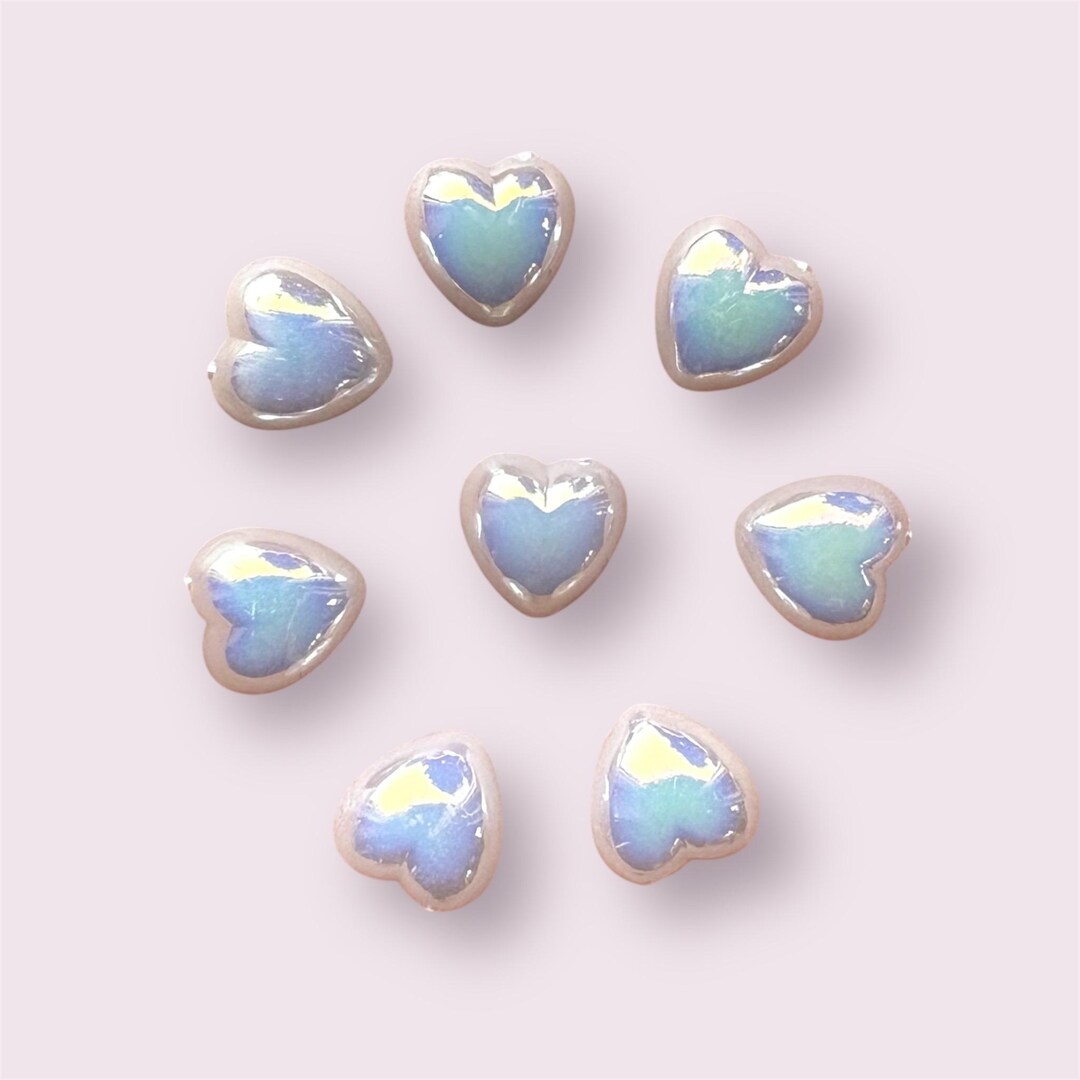 Heart Cabochons, 10mm White Pearl Heart Embellishments, Flat Back Resin ...