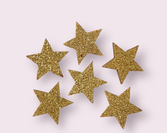 Gold Glitter Wood Star Embellishments, Christmas Embellishments, 2cm ...