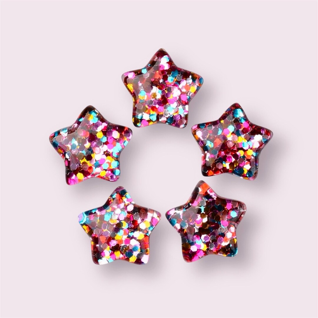 Star Glitter Filled Cabochons, 16mm Resin Flat Back Star Embellishments ...