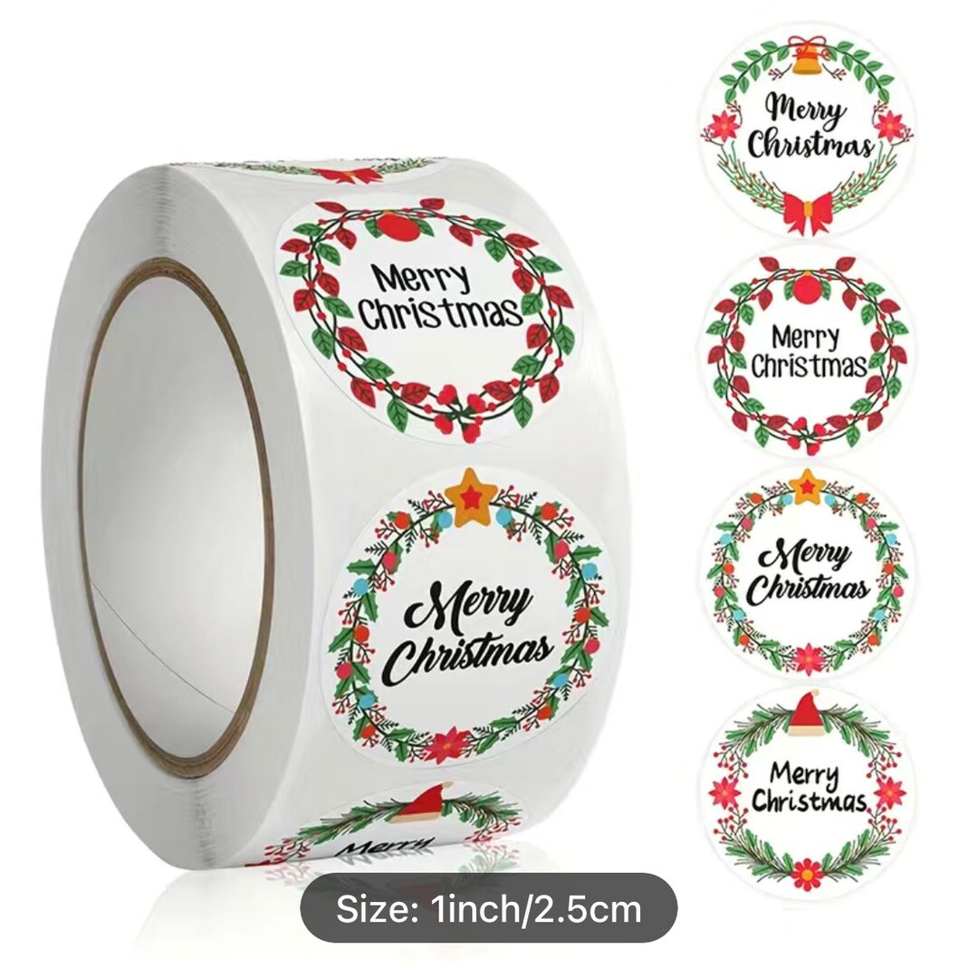 Christmas Craft Stickers, 25mm Round Red and Green Merry Christmas ...