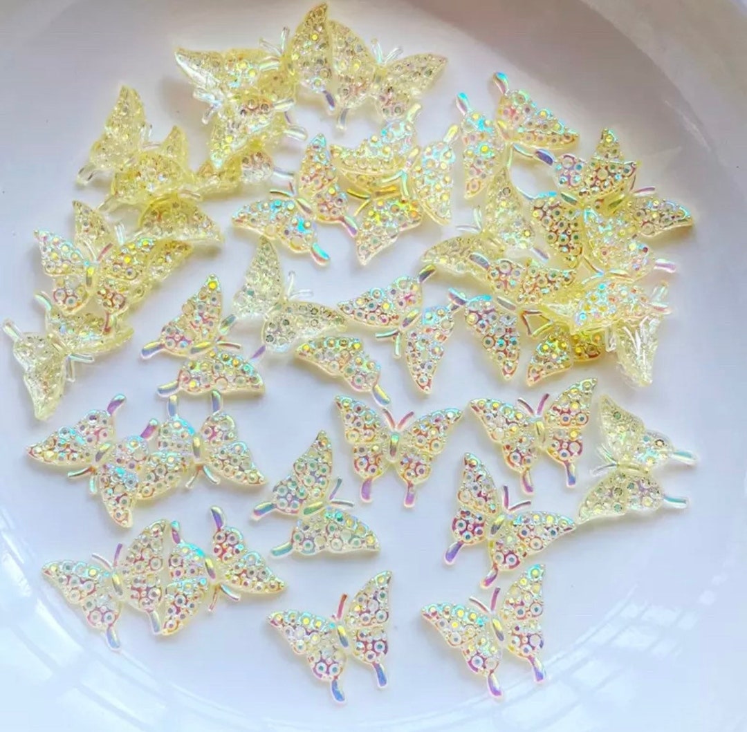 Yellow Resin Lustre Butterfly Cabochons, Resin Flat Back Butterfly ...