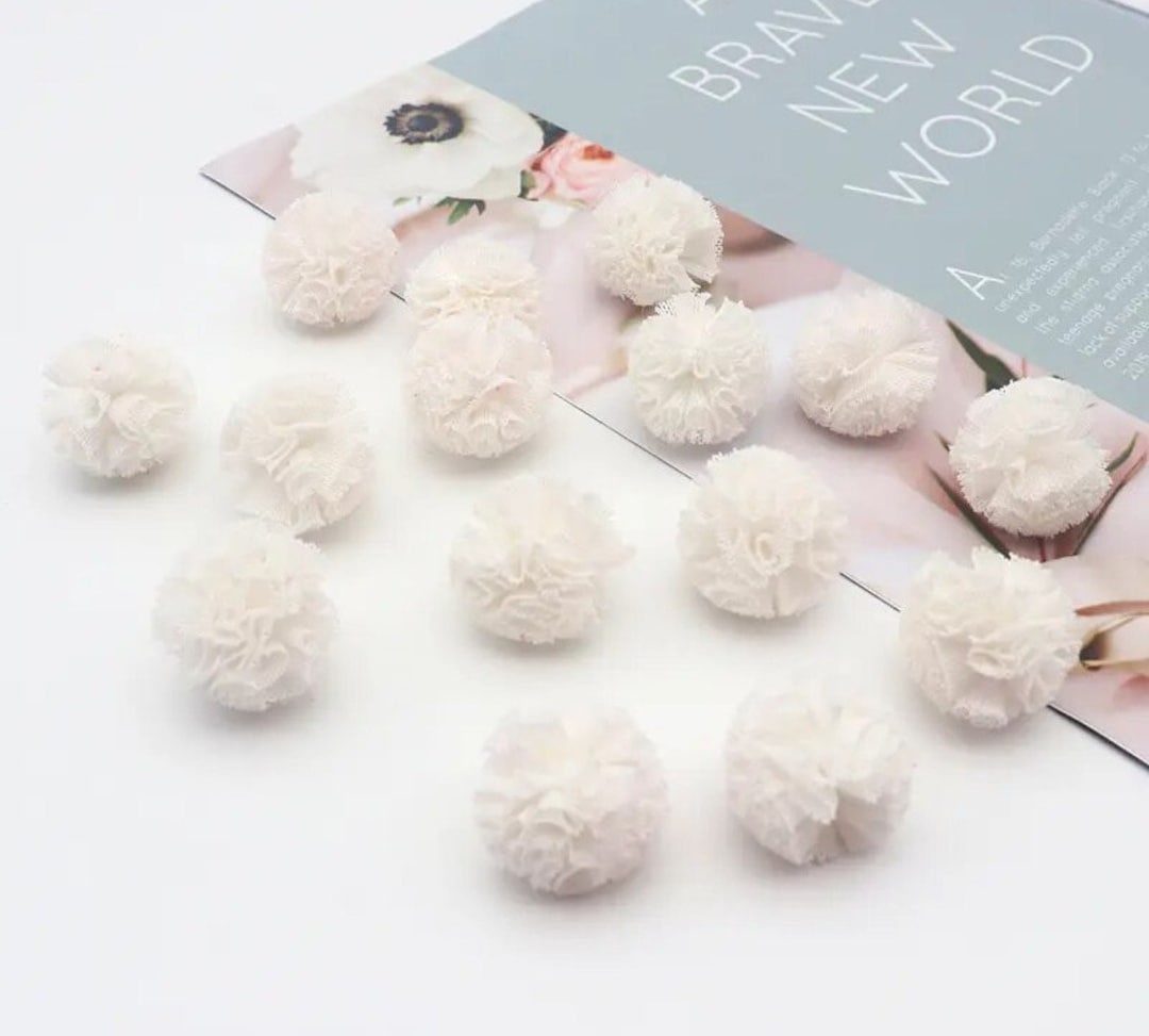 White Mesh Fabric Balls, 25mm Tulle Balls, Lace Pom Pom, Hair Bow ...