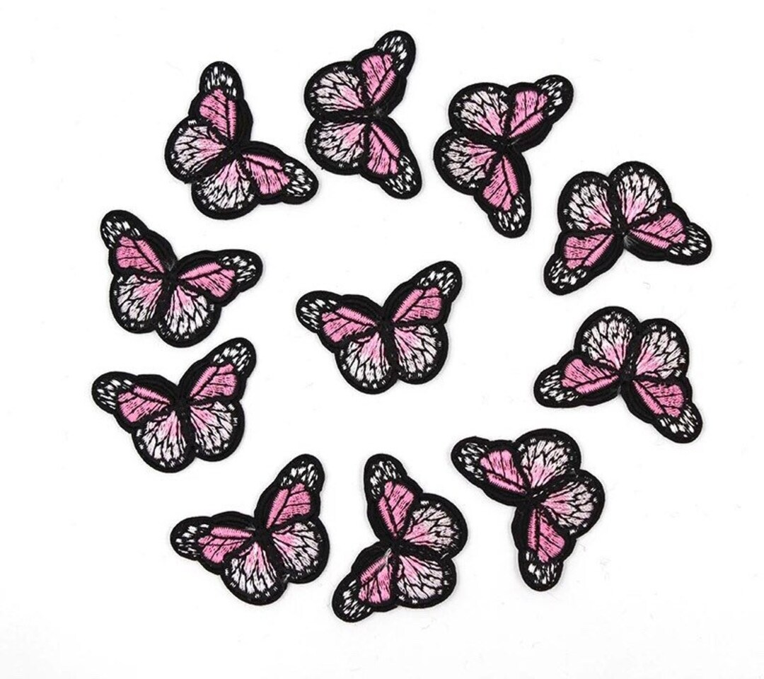 Pink Butterfly Mini Patches X 2, Iron on Embroidered Butterfly Patch, 4 ...
