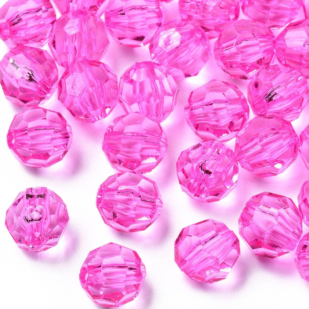 8mm Pink Transparent Beads, Acrylic Round Faceted Beads, Jewellery ...