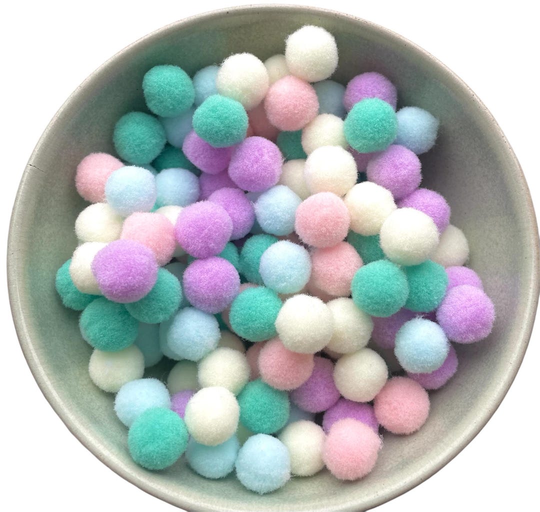 Pom Poms, Pastel Pom Pom Mix, 15mm Fabric Craft Embellishments, Mixed ...