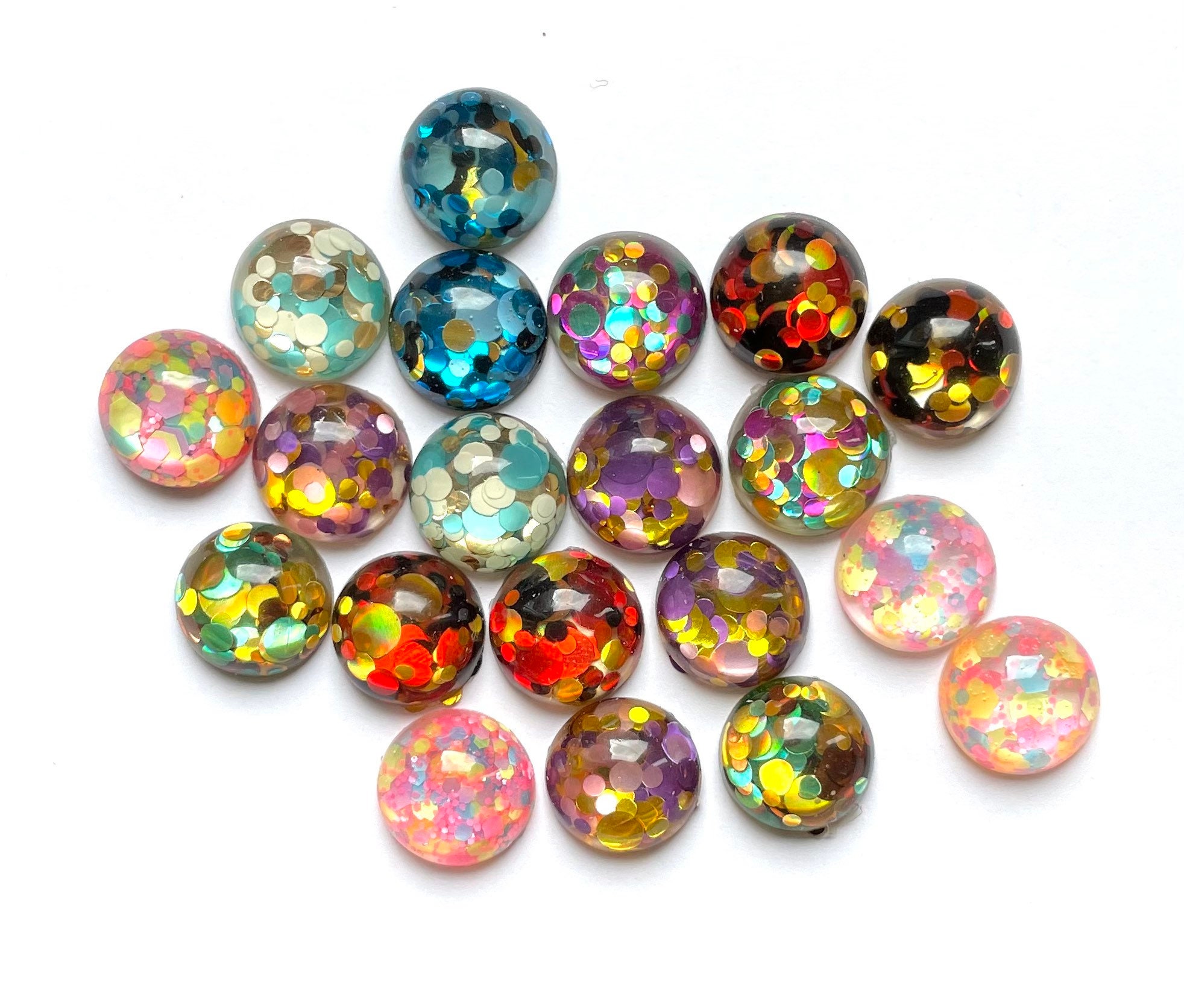 Round Glitter Filled Cabochons, 12mm Resin Flat Back Embellishments ...