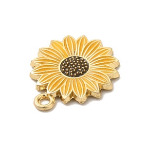 Yellow Sunflower Charms, 21mm Gold Tone Flower Charms, Yellow Floral ...