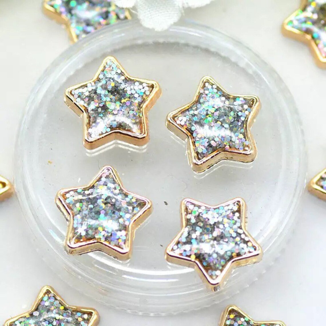 Glitter star cabochon silver 12mm star embellishments resin - Etsy.de