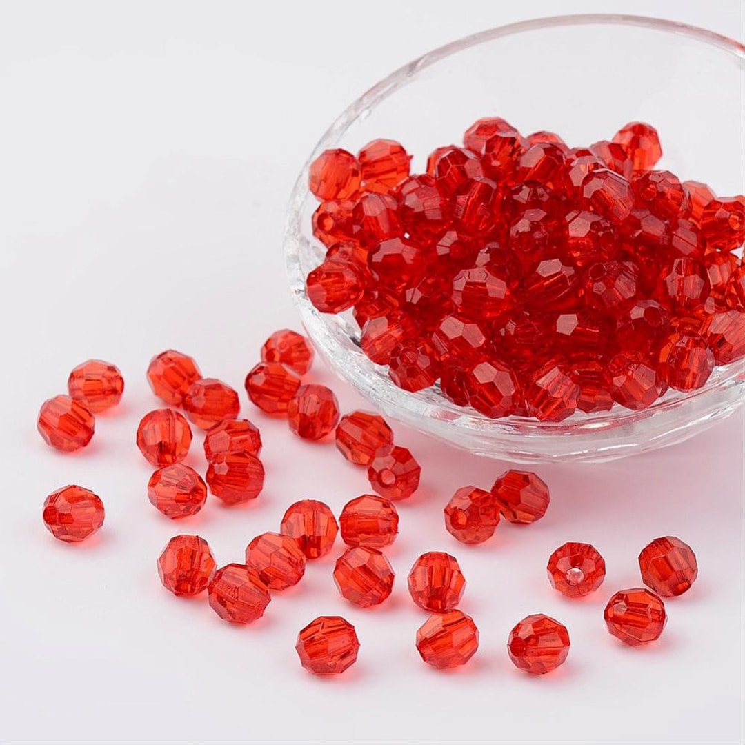Red Acrylic Faceted Beads: 8mm Round Christmas Craft (100pcs) - Etsy