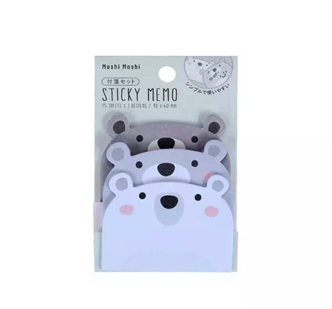 Bear Sticky Note, Bear Memo Pad, Bear Page Markers, Animal Stationery ...