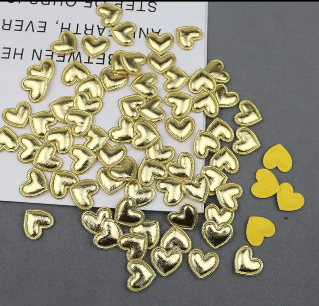 Heart Shaped Gold Metallic Fabric Embellishments, 17mm Fabric Hearts ...