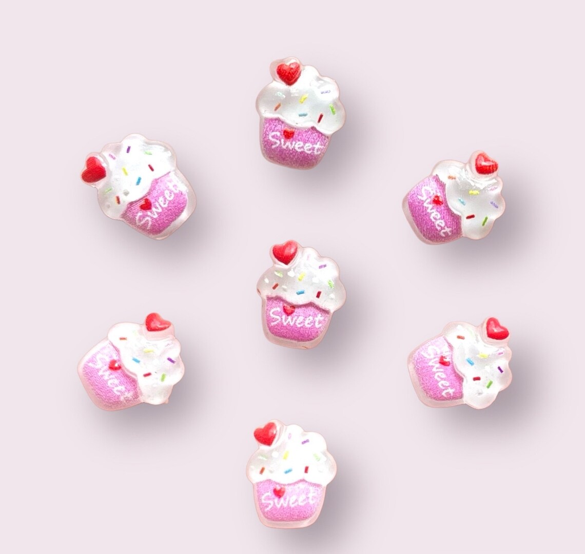Cupcake Resin Embellishments, 10mm Mini Cake Cabochons, Flat Back Resin ...