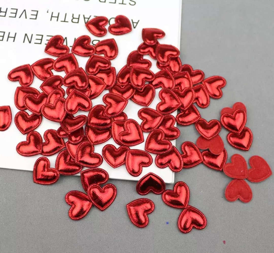 Heart Shaped Red Metallic Fabric Embellishments, 17mm Fabric Hearts ...