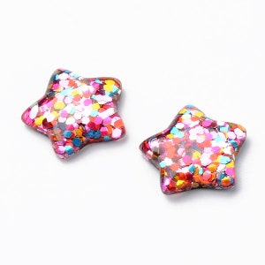 Star Glitter Filled Cabochons, 16mm Resin Flat Back Embellishments ...