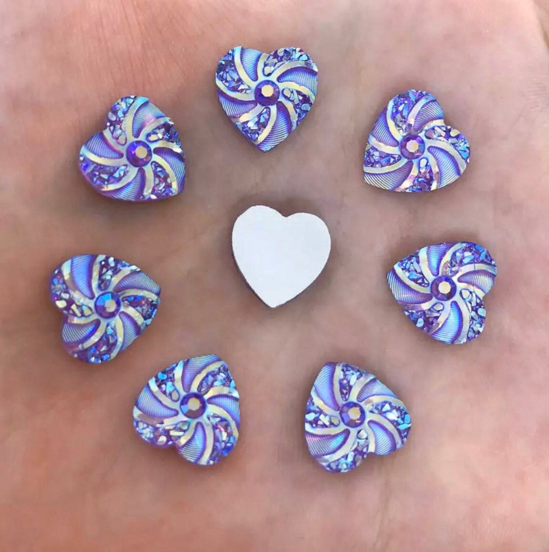 Purple Heart Rhinestone Embellishments, 12mm Heart Cabochons, Flat Back ...