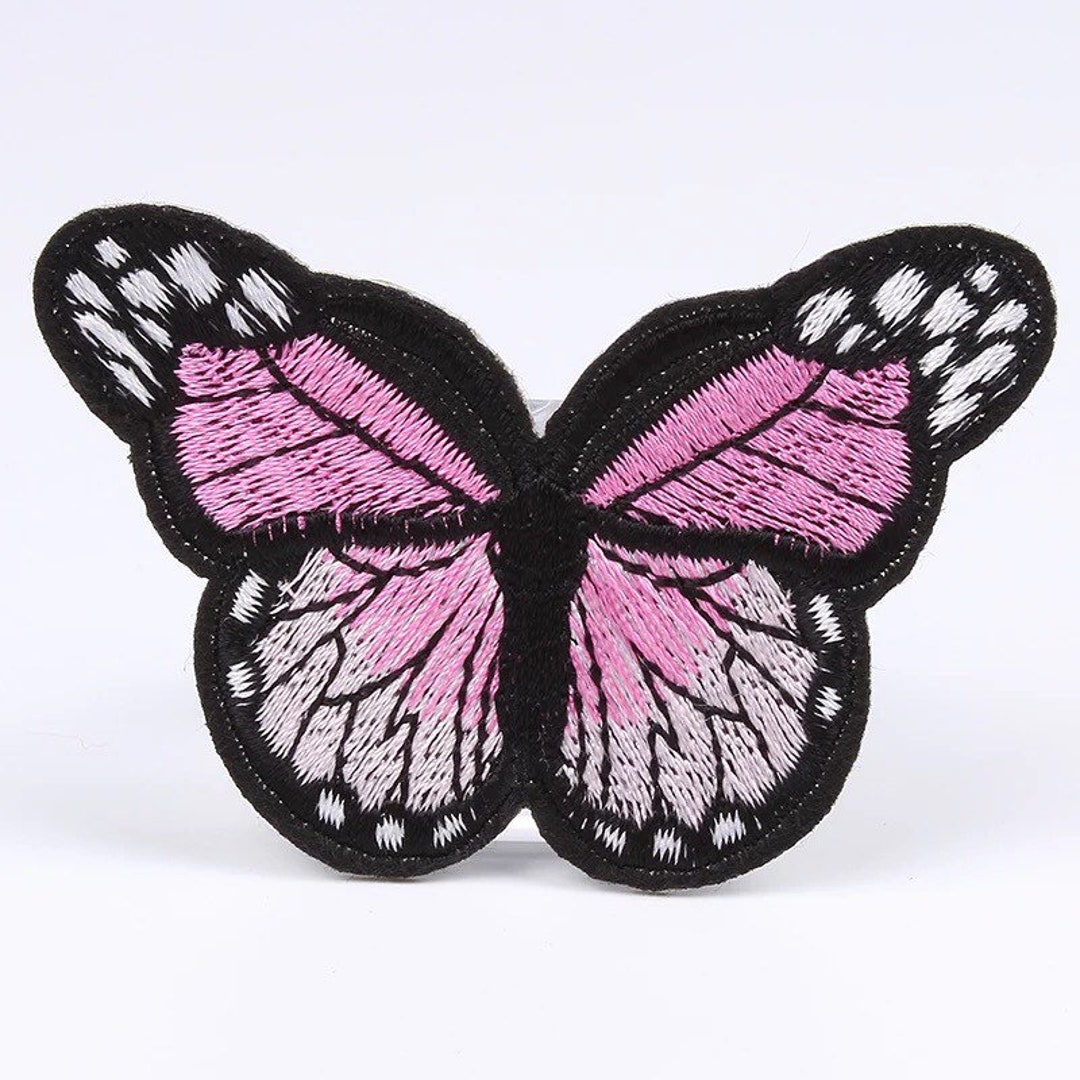 Pink butterfly patch, iron on embroidered patches, 7cm butterfly patch ...
