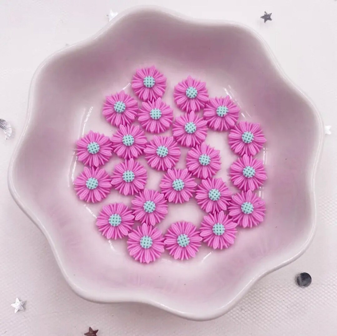 Pink 9mm Flower Cabochons, Daisy Flower Embellishments, Resin Flat Back ...