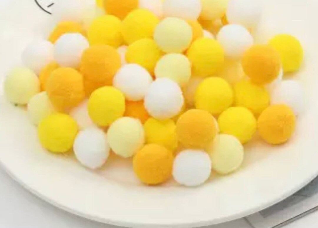 Pom Poms, Yellows and White Mini Pom Poms, 10mm Fabric Craft ...