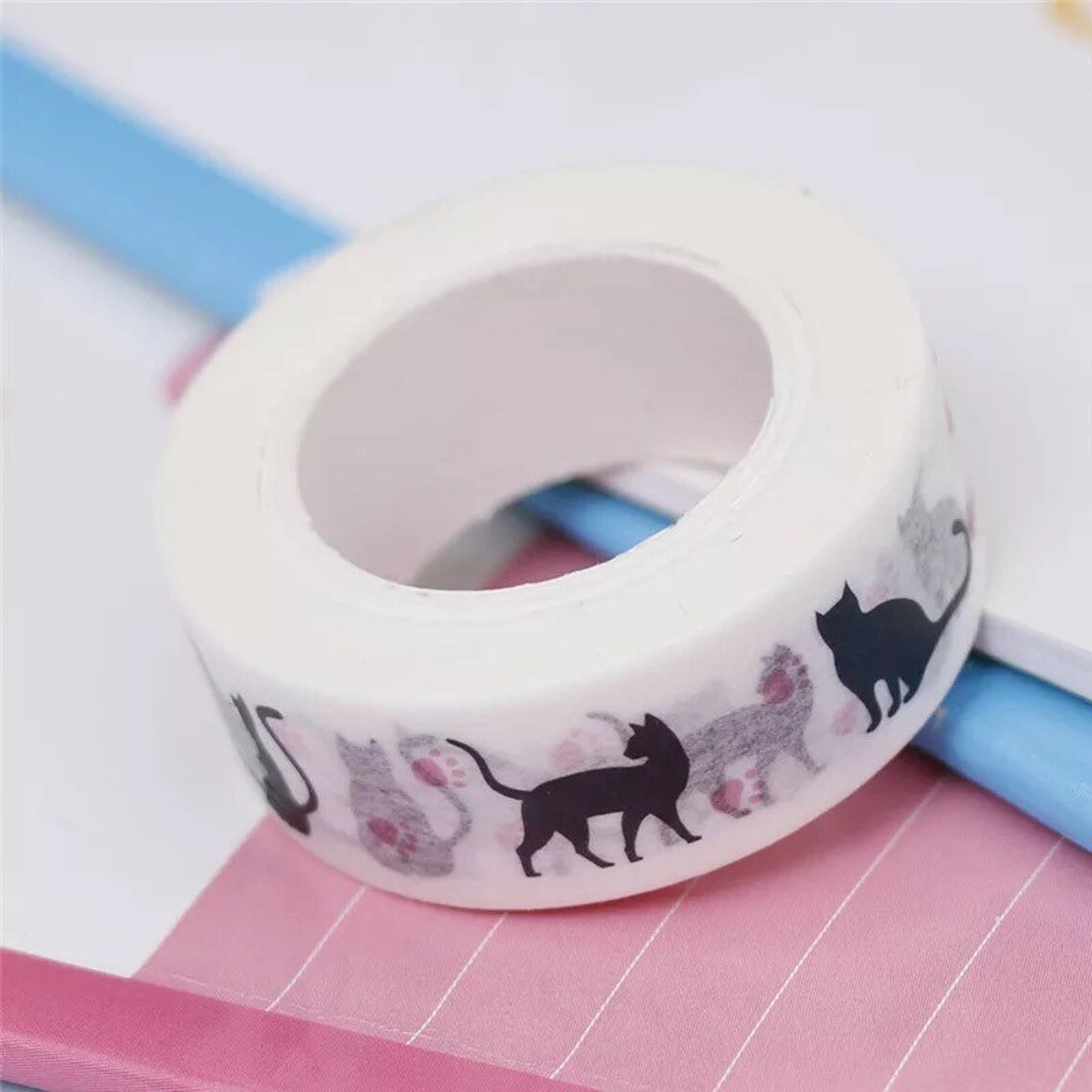 Cat Washi tape roll 10m single sided craft tape black cat | Etsy