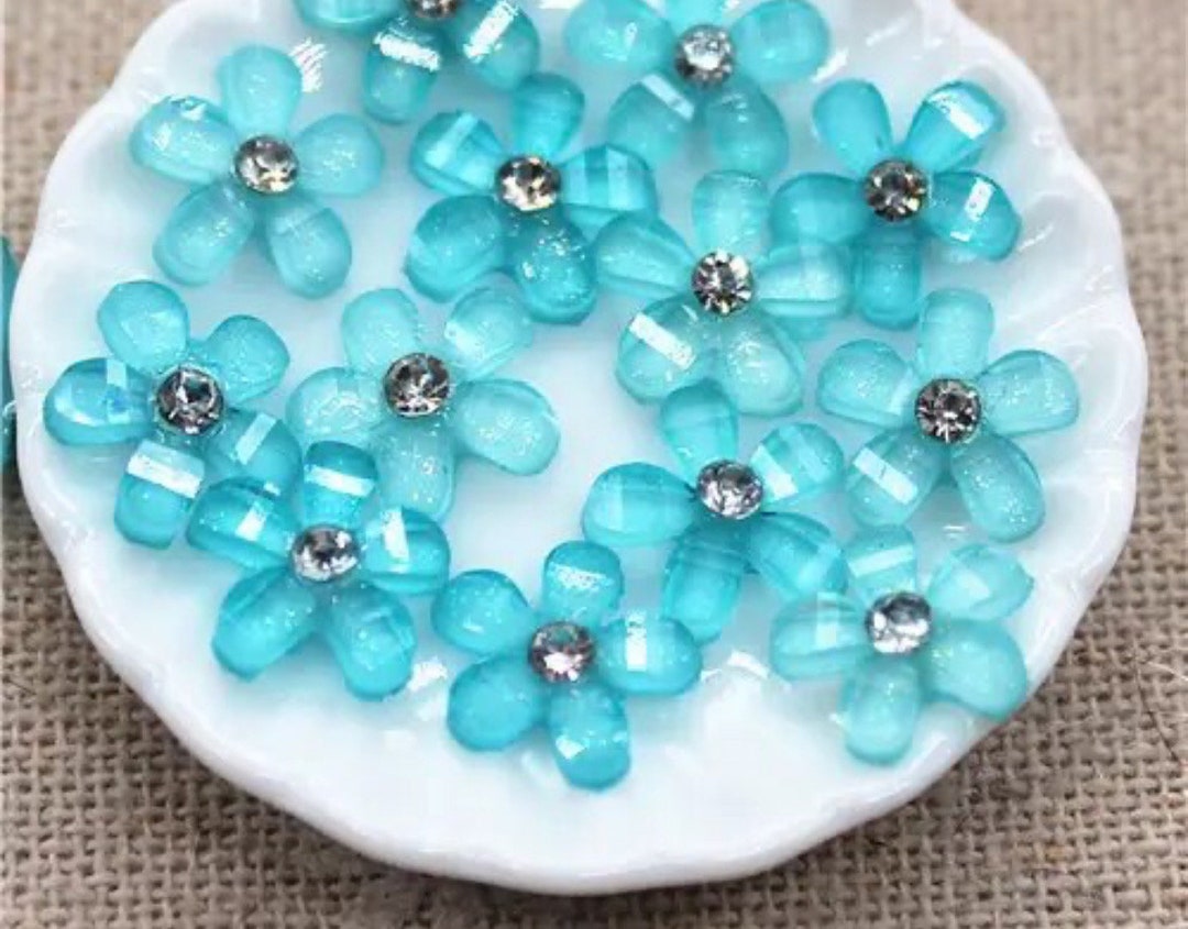 Blue Resin Rhinestone Flower Cabochon, Blue 10mm Flower Embellishments ...