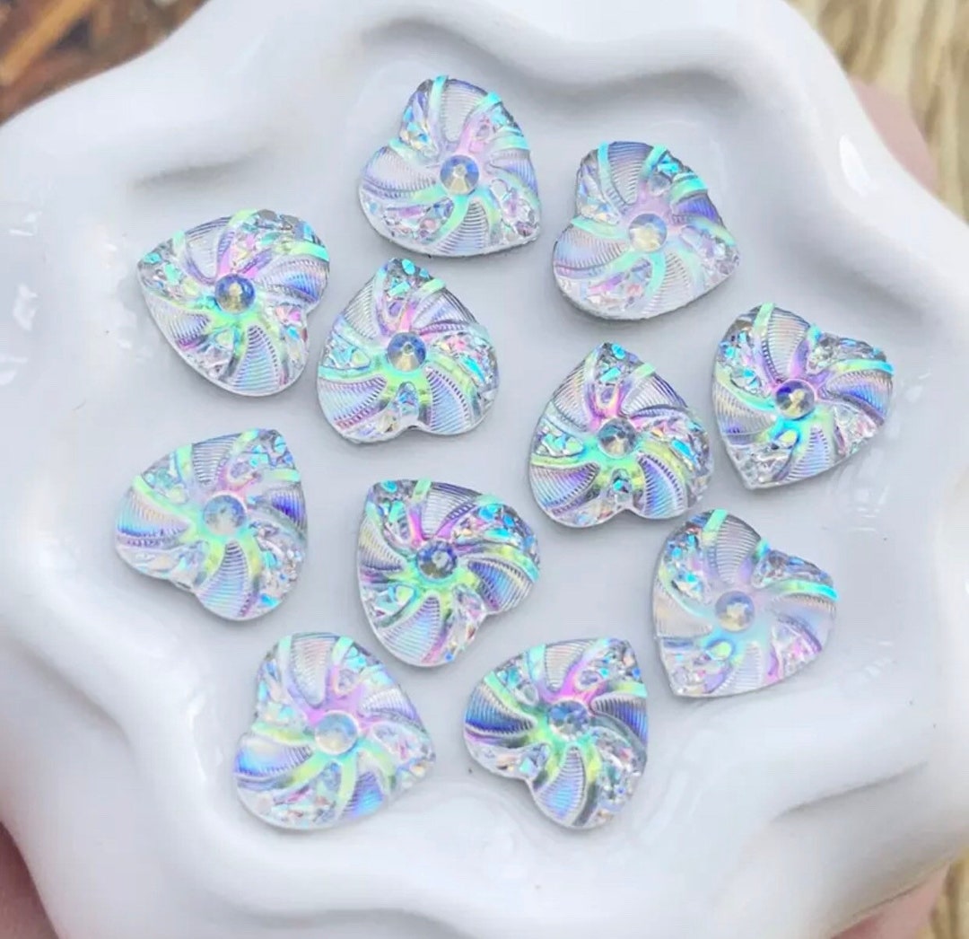 Rhinestone Silver Heart Cabochons, 10mm Flat Back Resin Hearts, Silver ...