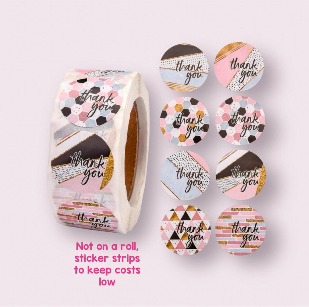 Thank You Craft Stickers, 25mm Round Geometric Design, Colourful Thanks ...