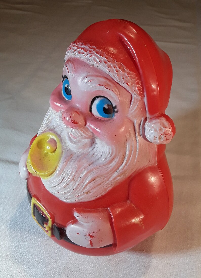 Vintage Plastic Roly Poly Santa holding Yellow Bell in Right | Etsy