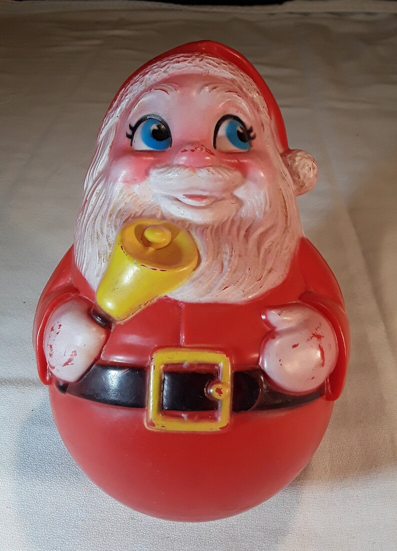 Vintage Plastic Roly Poly Santa holding Yellow Bell in Right | Etsy
