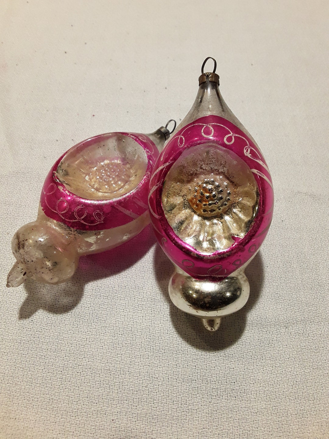 Vintage German Blown Glass Double Buable Flower Indent Christmas ...