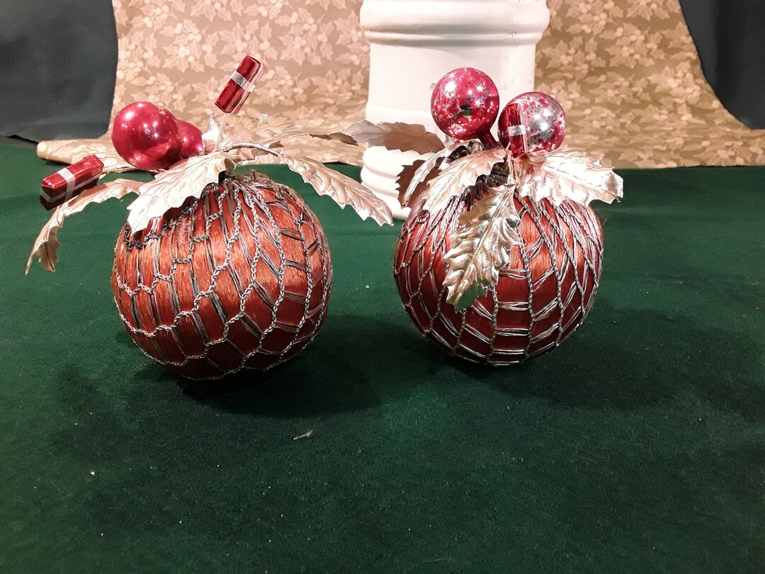 Satin Mesh Wrapped Orange Styro Christmas Ornaments, With Dresden Style ...