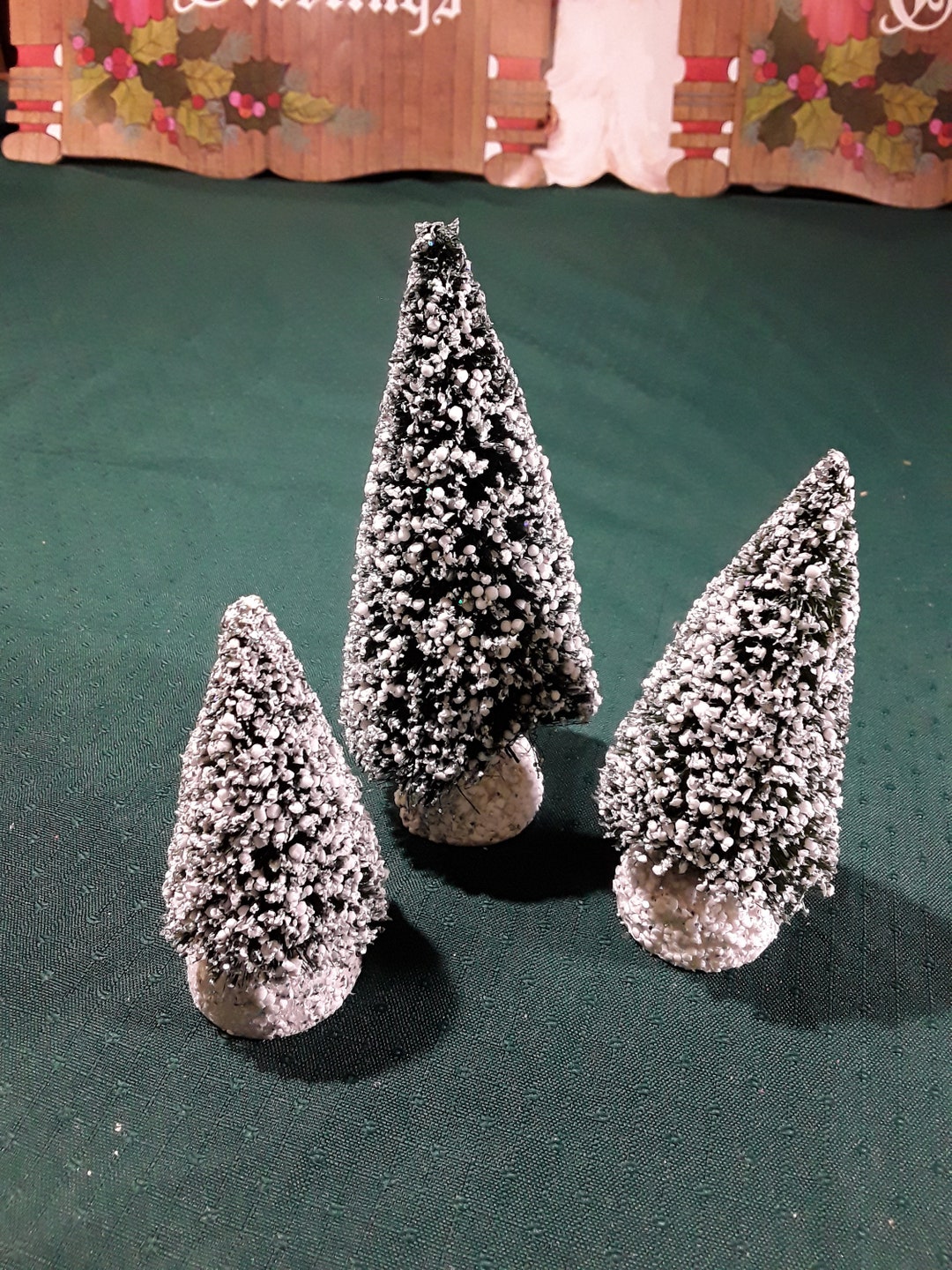 Bottlebrush Christmas Trees With Resin Bases, Styrofoam Flocking With ...