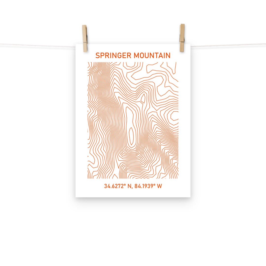 Map of Springer Mountain Showing Contours and Coordinates (34.6272 N ...