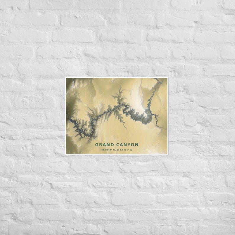 Grand Canyon Map Wall Poster Terrain Map of the Grand - Etsy