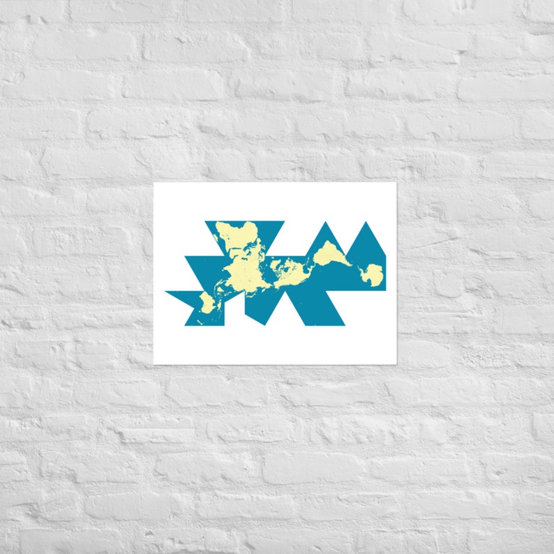 Dymaxion Map / Fuller Map of the World World Map Poster yellow and Blue ...