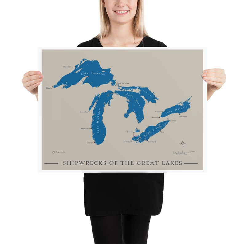 Great Lakes Shipwrecks Map Poster available in Multiple Sizes - Etsy