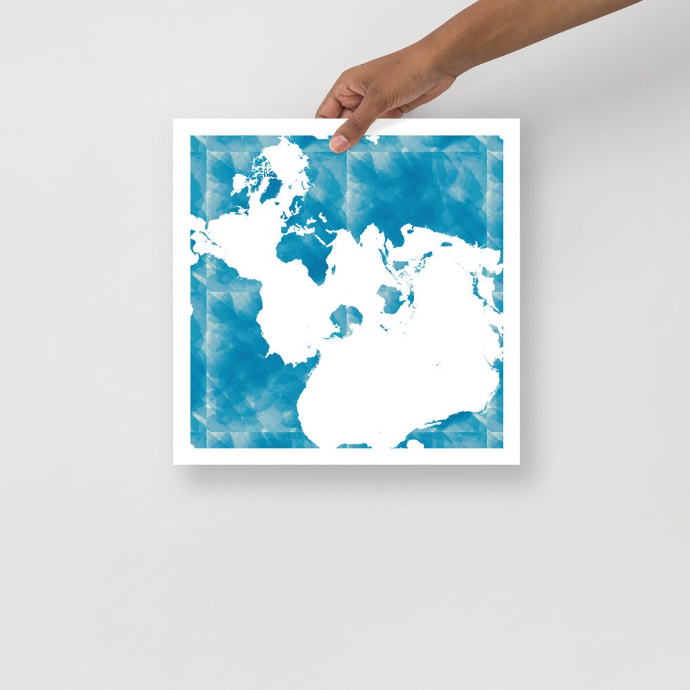 The Spilhaus World Ocean Map in a Square Projection Poster blue Fish ...