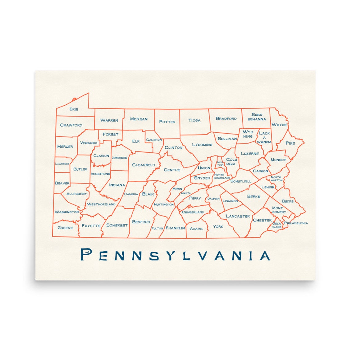 Pennsylvania Counties Map Poster 18 Inches X 24 Inches - Etsy